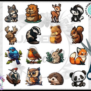 Cute Woodland Animals Print and Cut Digital PNG Sticker Sheets, 16 ...