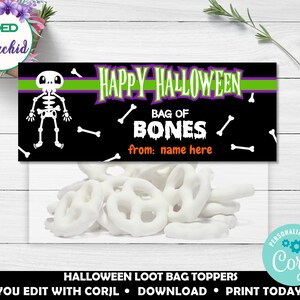 EDITABLE Bag of Bones Halloween Loot Bag Toppers, Halloween Treat ...