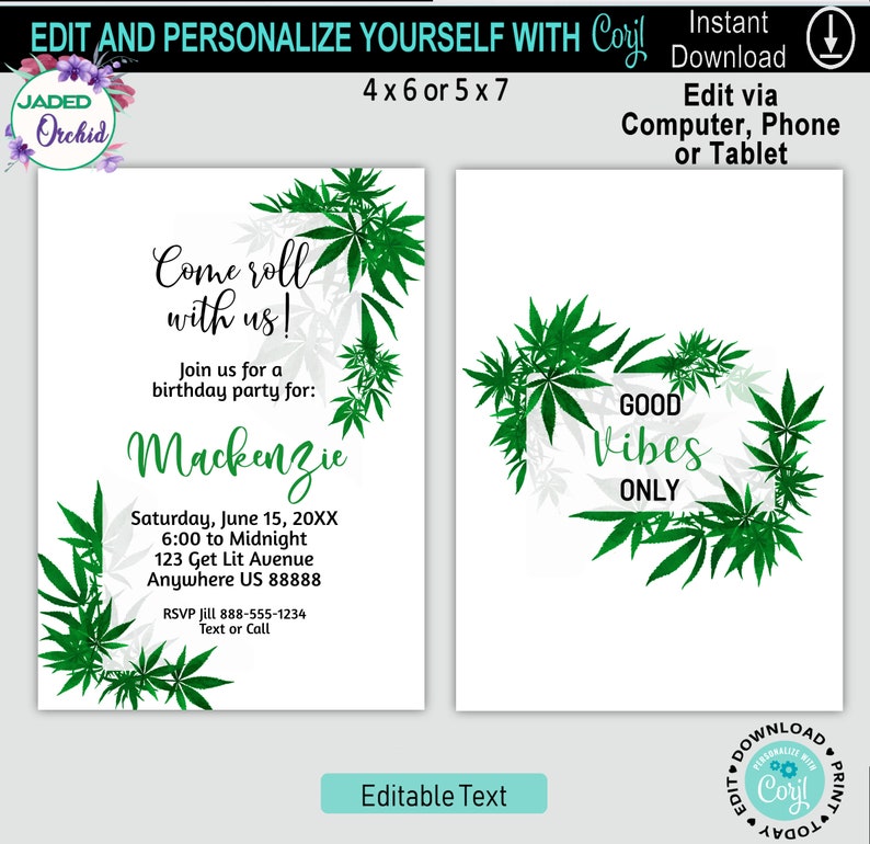 Marijuana Birthday Party Invitation Weed Party Invitation - Etsy Australia