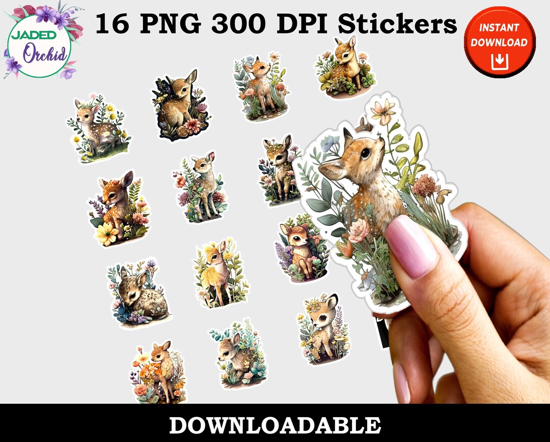 Woodland Deer Print and Cut Digital PNG Sticker Sheets, 16 Different ...