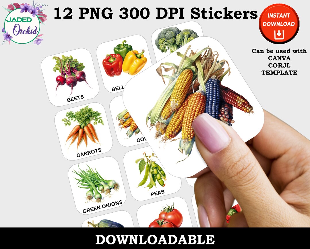 Printable Vegetable Garden Stickers, Print and Cut Digital PNG Sticker ...