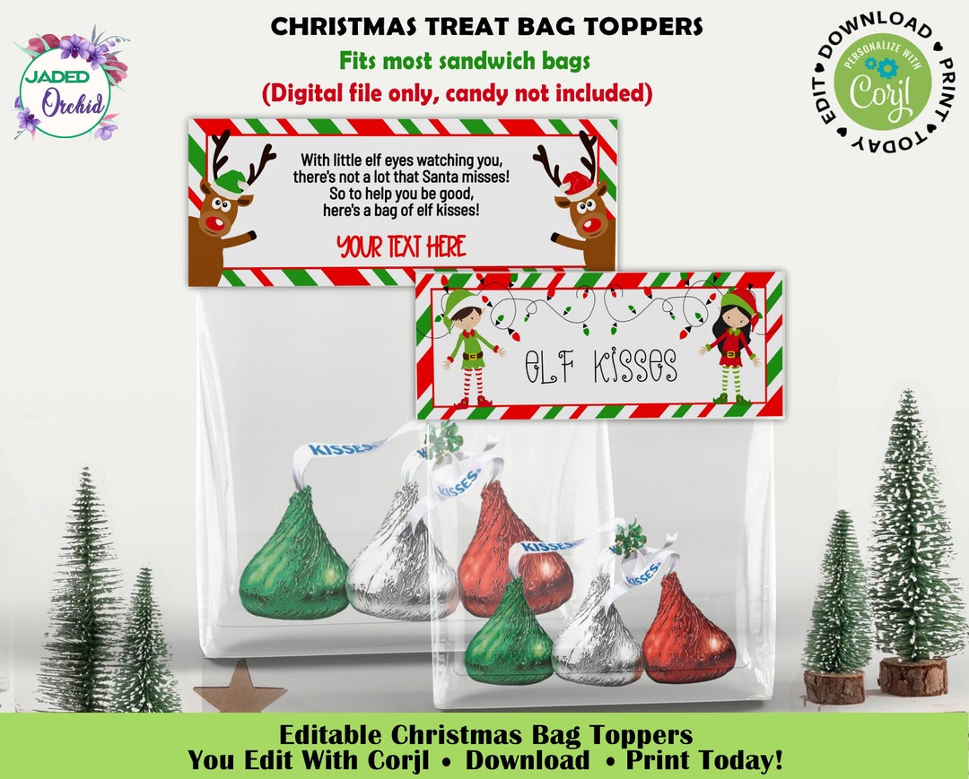 Christmas Goody Bag Toppers, Printable Candy Bag Topper, Elf Christmas ...