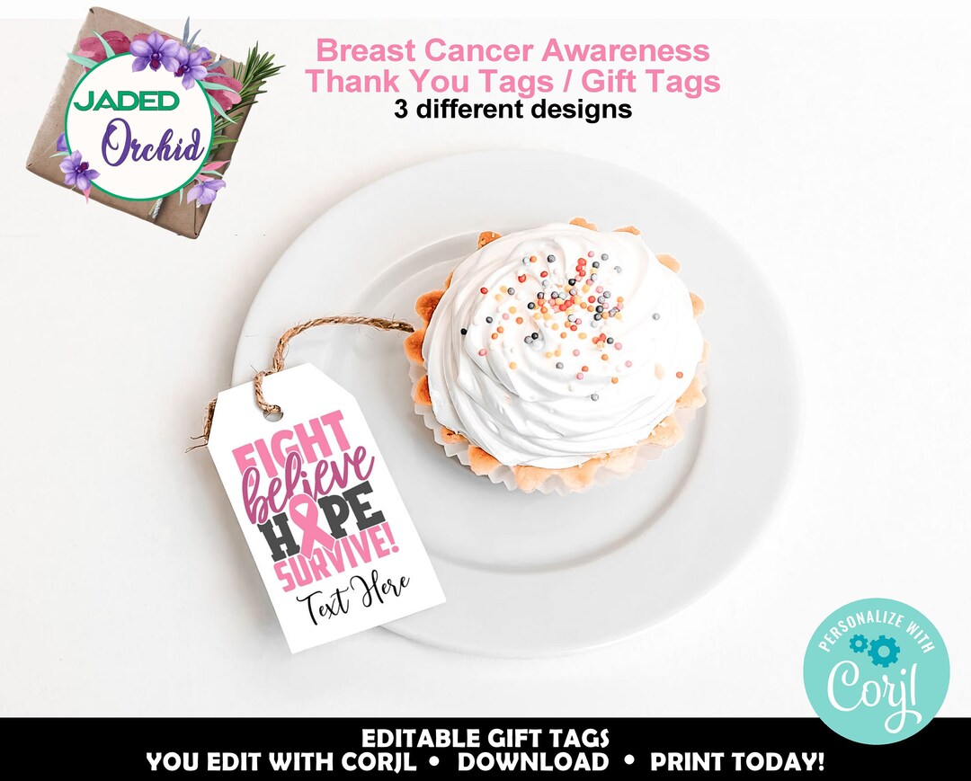 Pink Breast Cancer Awareness Gift Tags, Cancer Awareness Thank You Tags ...