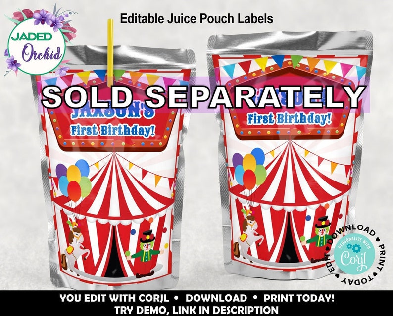 Editable Circus Birthday Chip Bag Label Carnival Label - Etsy