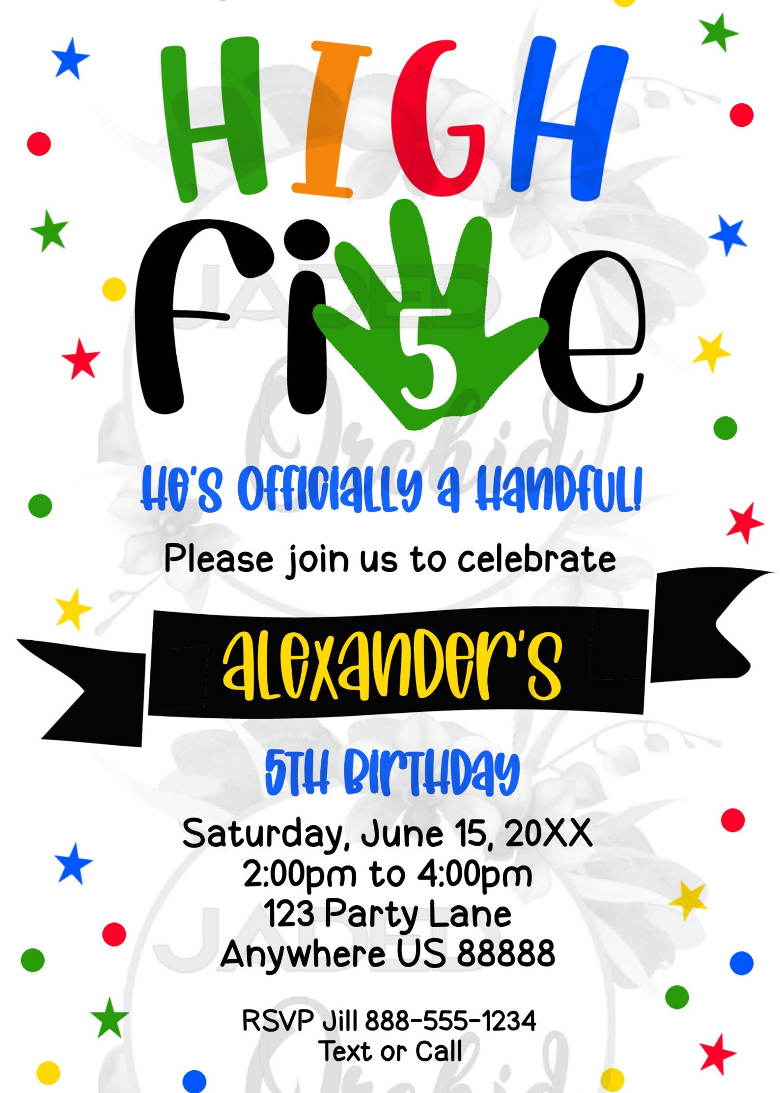 Boys 5th Birthday Invitation Printable High Five Birthday - Etsy