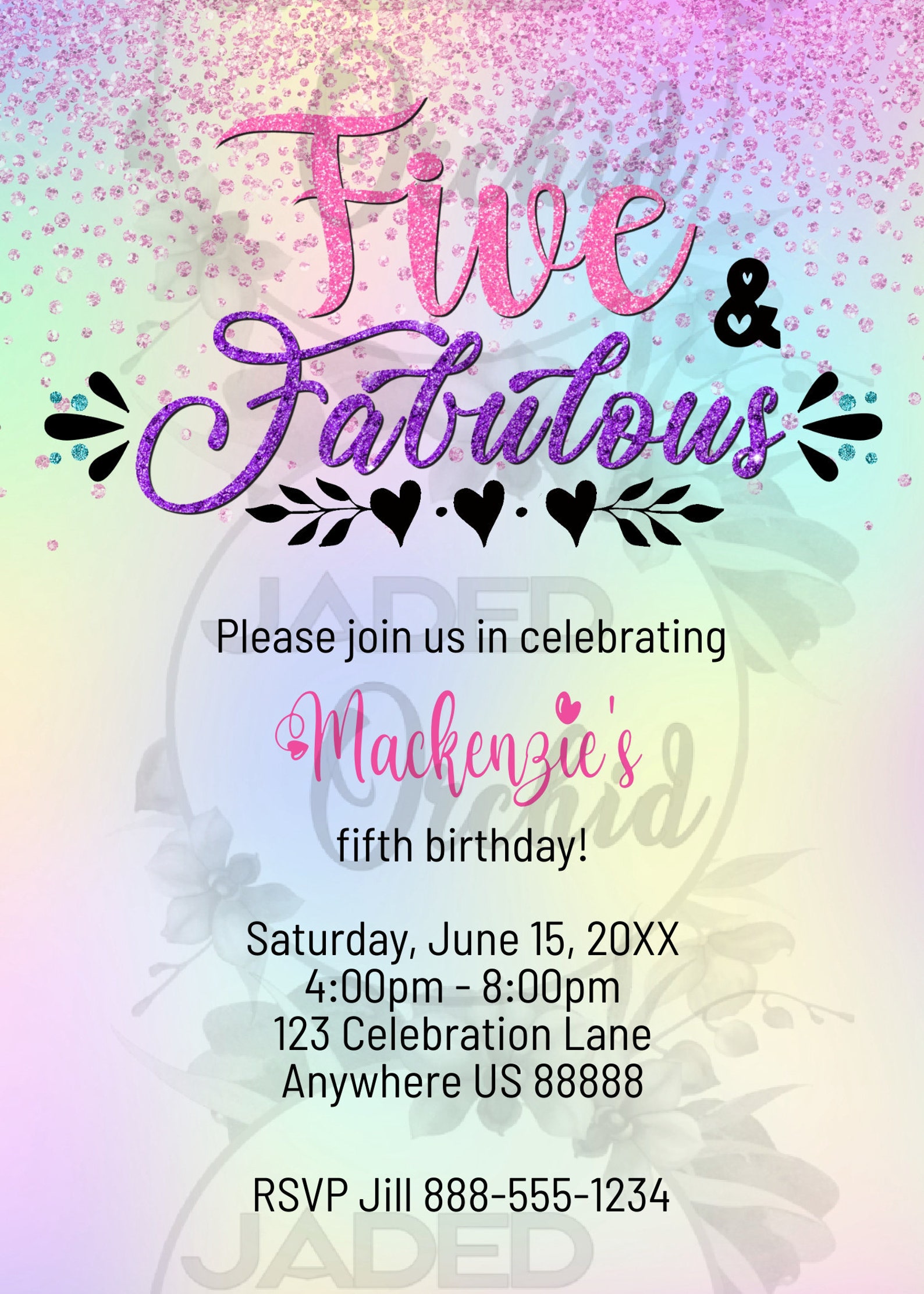 Printable Girls 5th Birthday Invitation Five and Fabulous - Etsy