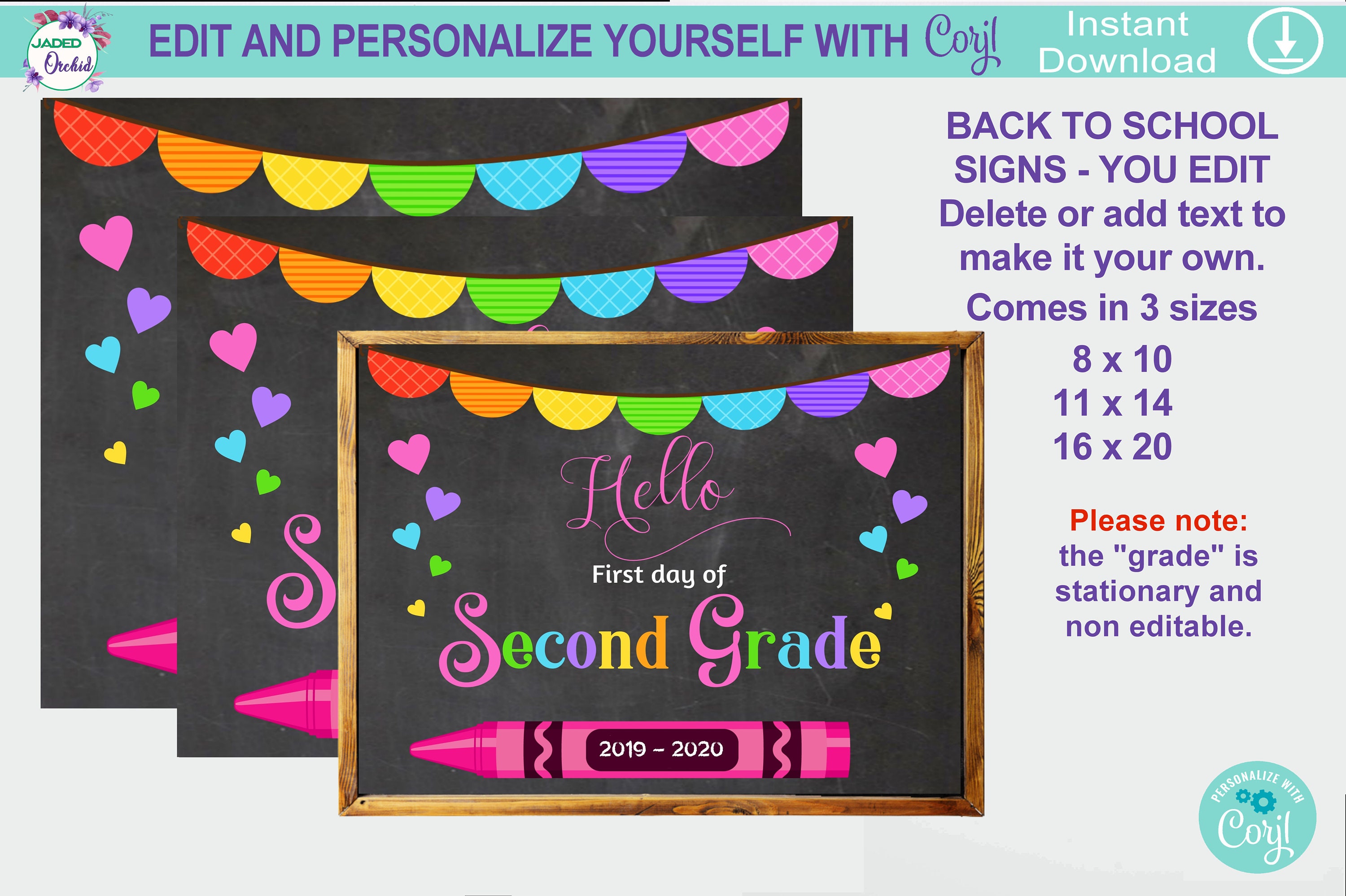 EDIT Hello Second Grade Sign First Day of Second Grade - Etsy