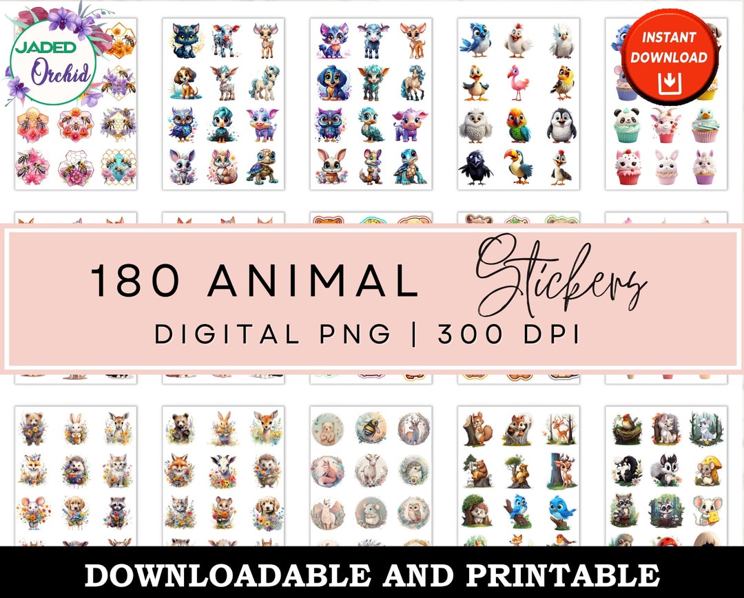 Printable Bundled Animal Stickers, PNG Digital Cricut Stickers, 15 ...