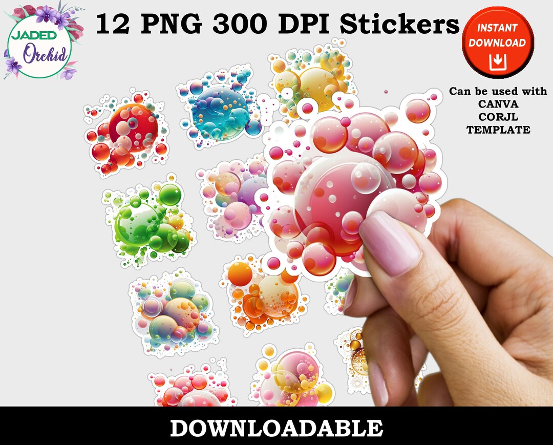 Printable Bubble Stickers, Digital Journal Stickers, Print and Cut ...