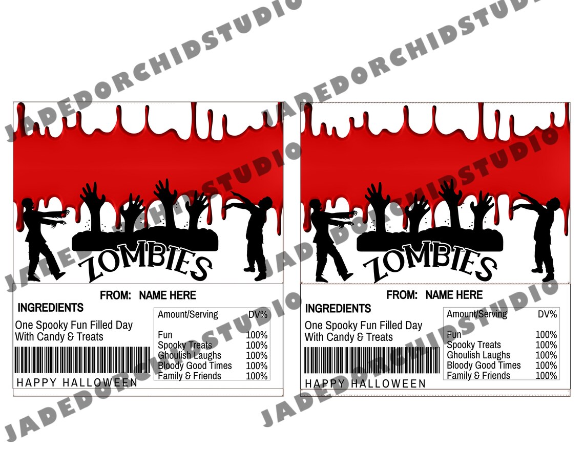 Printable Zombie Chocolate Candy Bar Labels Halloween - Etsy