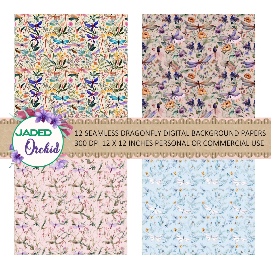 Dragonfly Paper, Printable Digital Dragonfly Seamless Background Paper ...