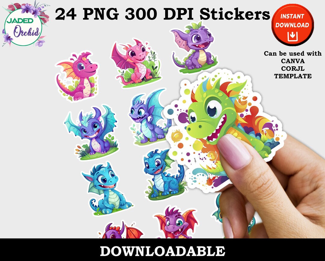 Printable Cute Dragon Print and Cut Digital PNG Sticker Sheet, 24 ...