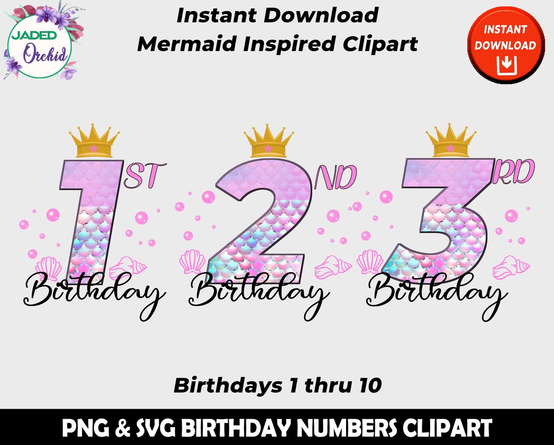 Mermaid Inspired Pink Birthday Numbers Clipart Pink Mermaid - Etsy