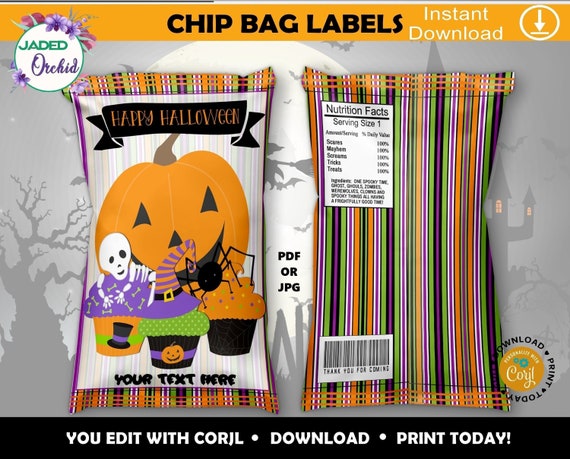 Halloween Party Chip Bag Label Printable Halloween Chip Bag - Etsy
