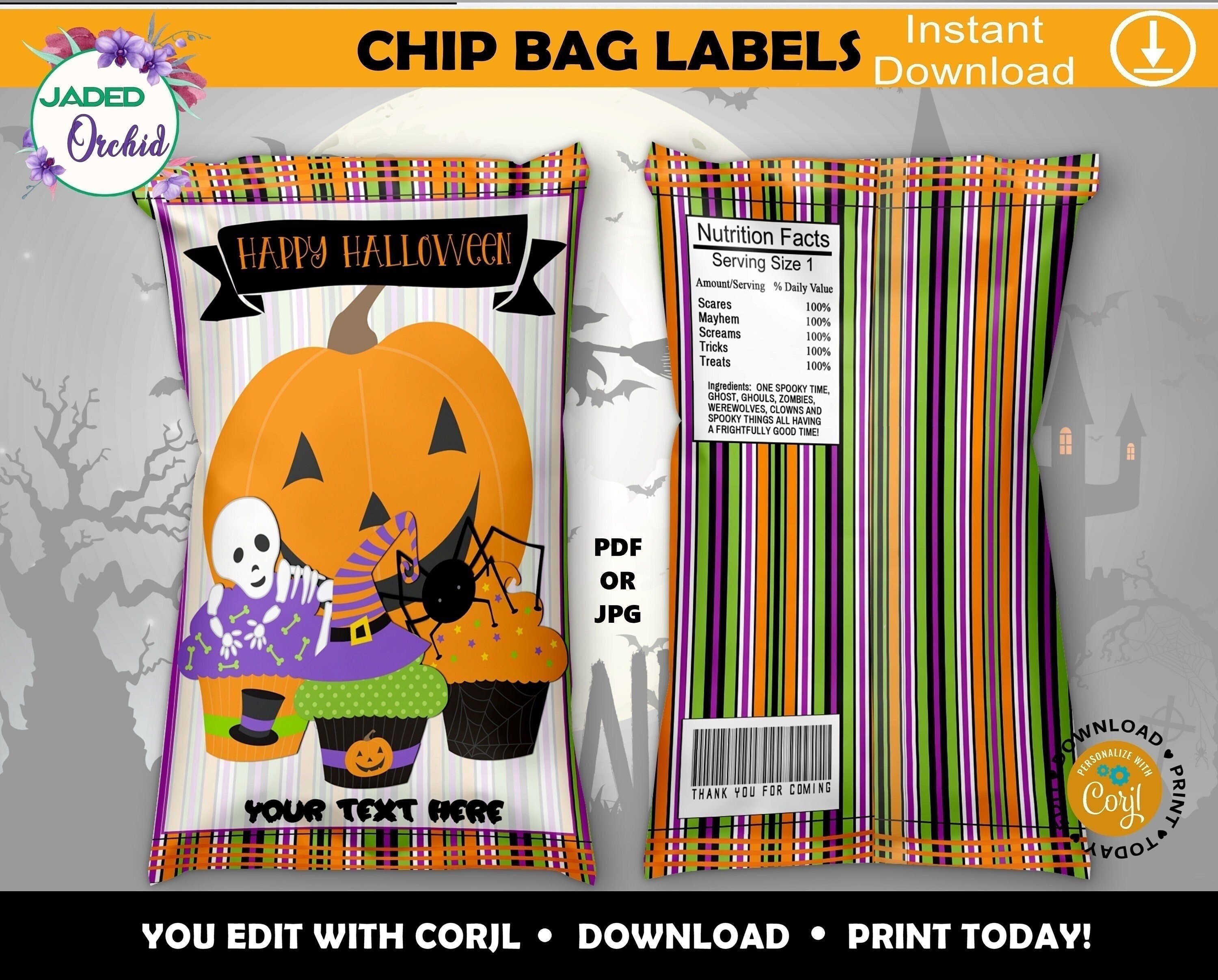 Halloween Party Chip Bag Label Printable Halloween Chip Bag - Etsy