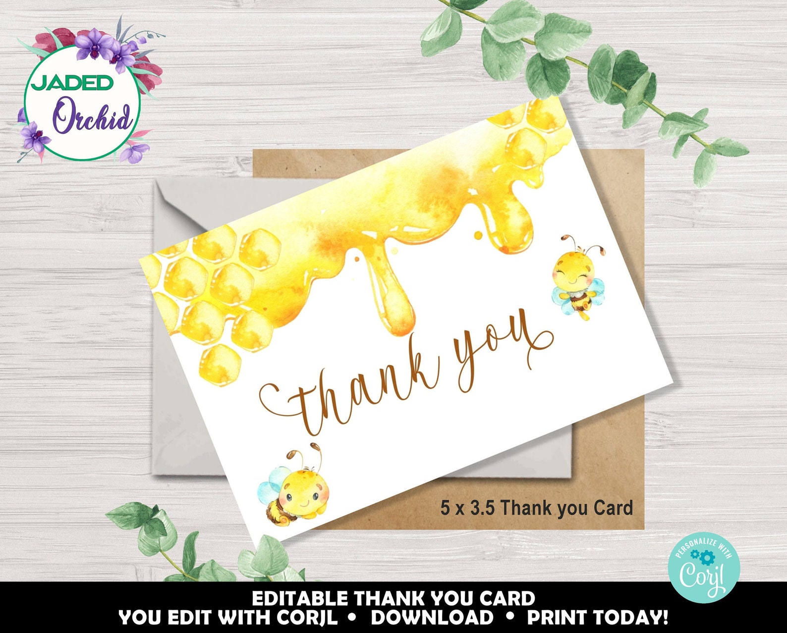 EDITABLE Honey Bee Thank You Card Bee Baby Thank You Bee | Etsy