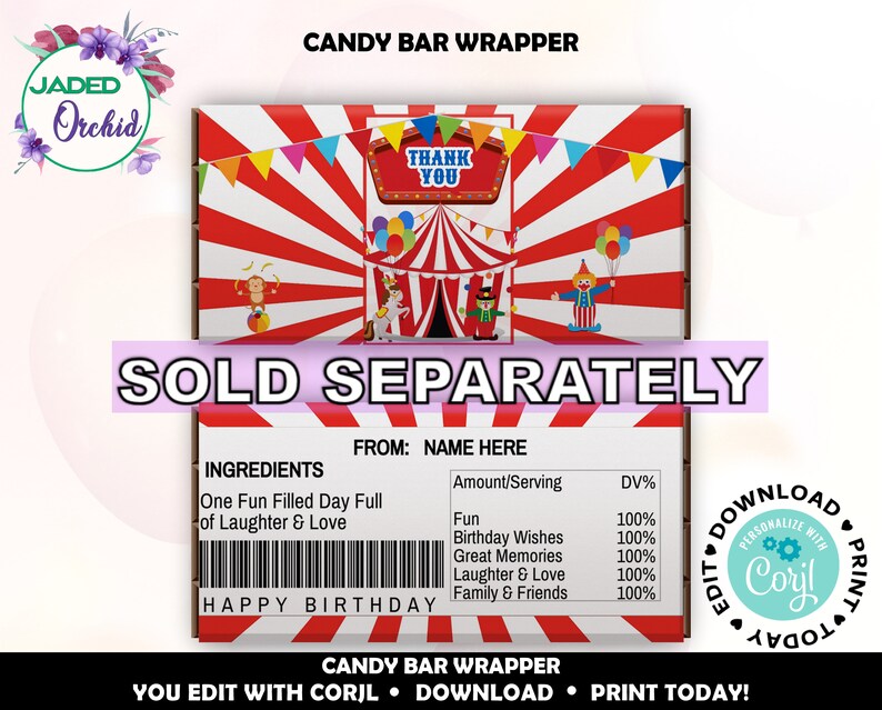 Editable Circus Birthday Chip Bag Label Carnival Label - Etsy