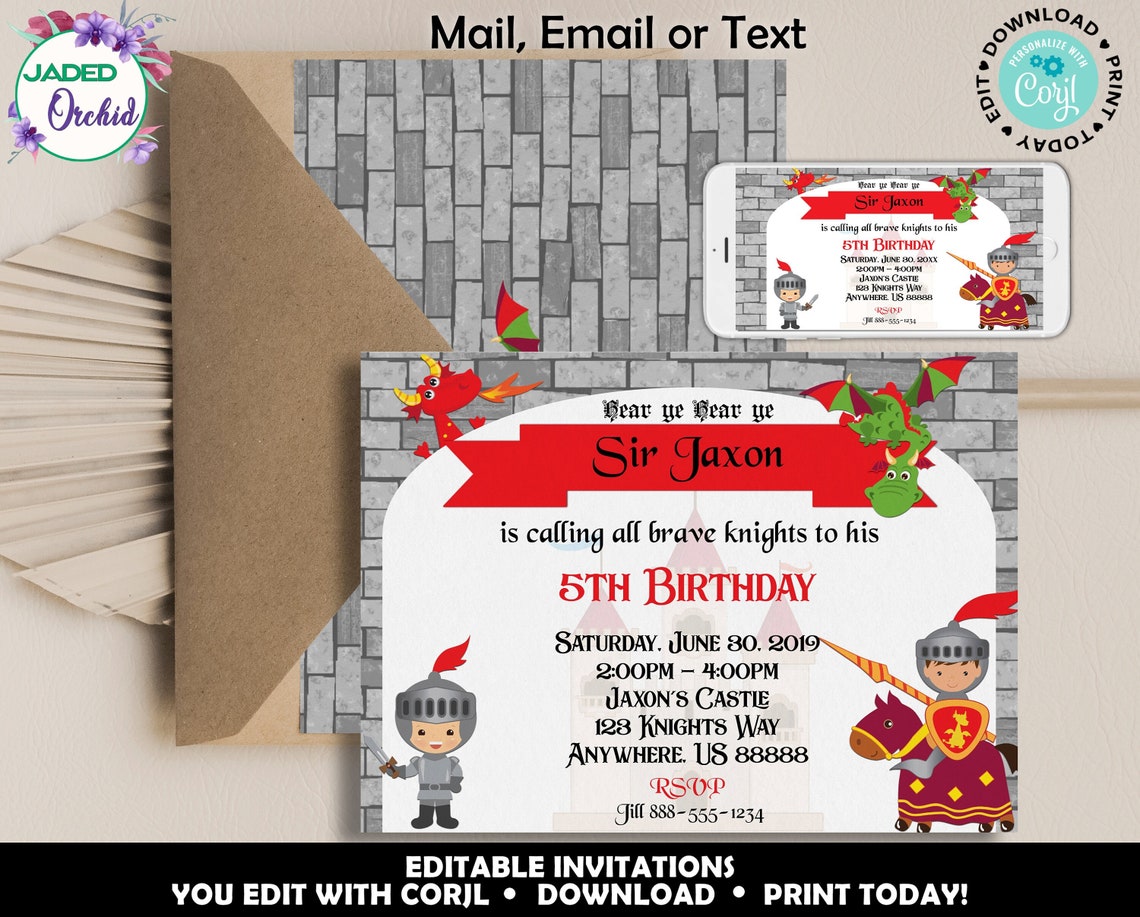Printable Knights and Dragons Party Invitation Medieval - Etsy