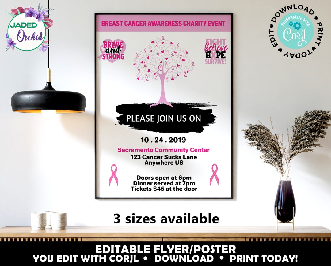 EDITABLE Breast Cancer Flyer, Cancer Awareness Flyer, Cancer Benefit ...