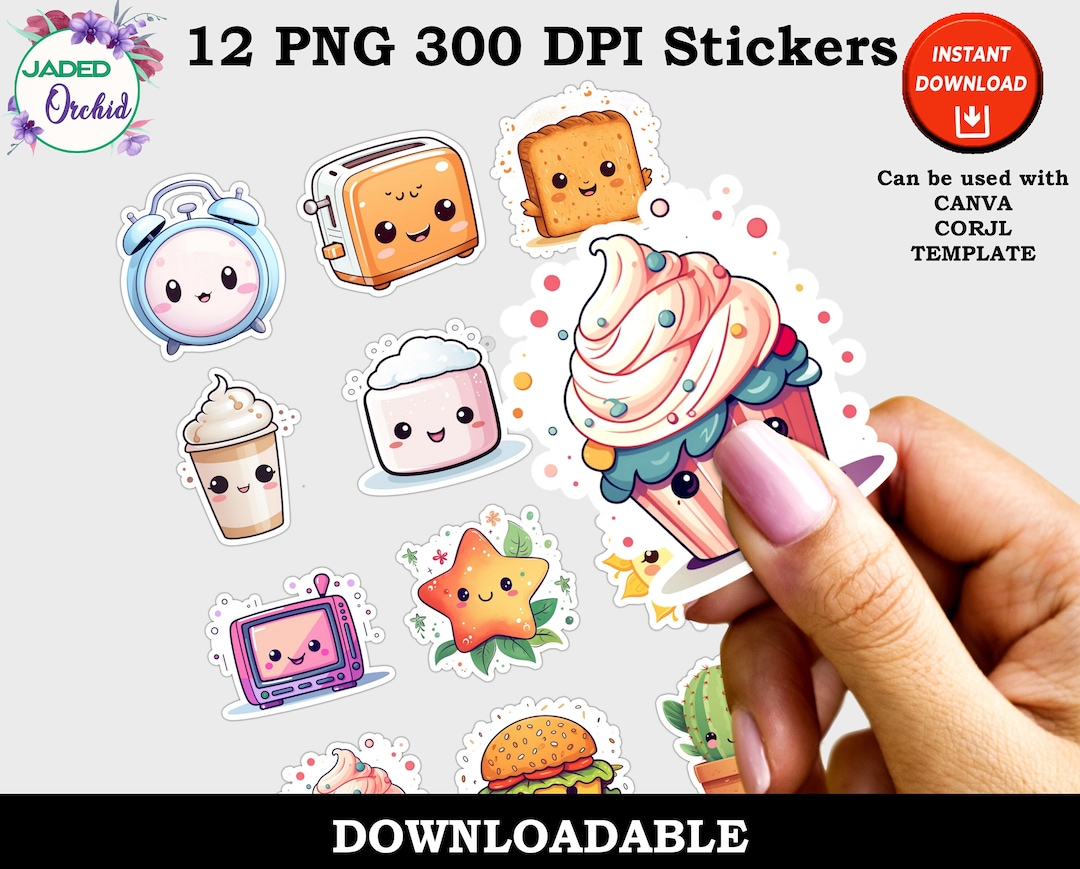 Cute Happy Stickers, Doodle Print and Cut Digital Sticker, 12 Different ...