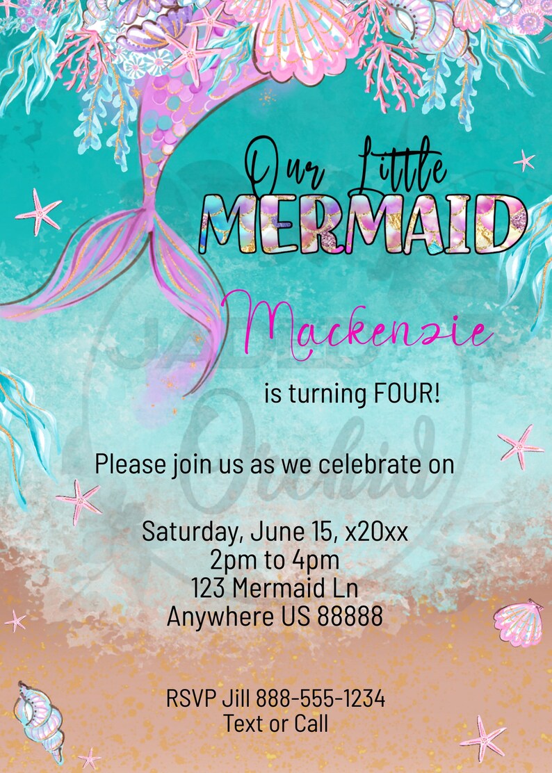 Mermaid Birthday Invitation Mermaid Invite Under the Sea - Etsy