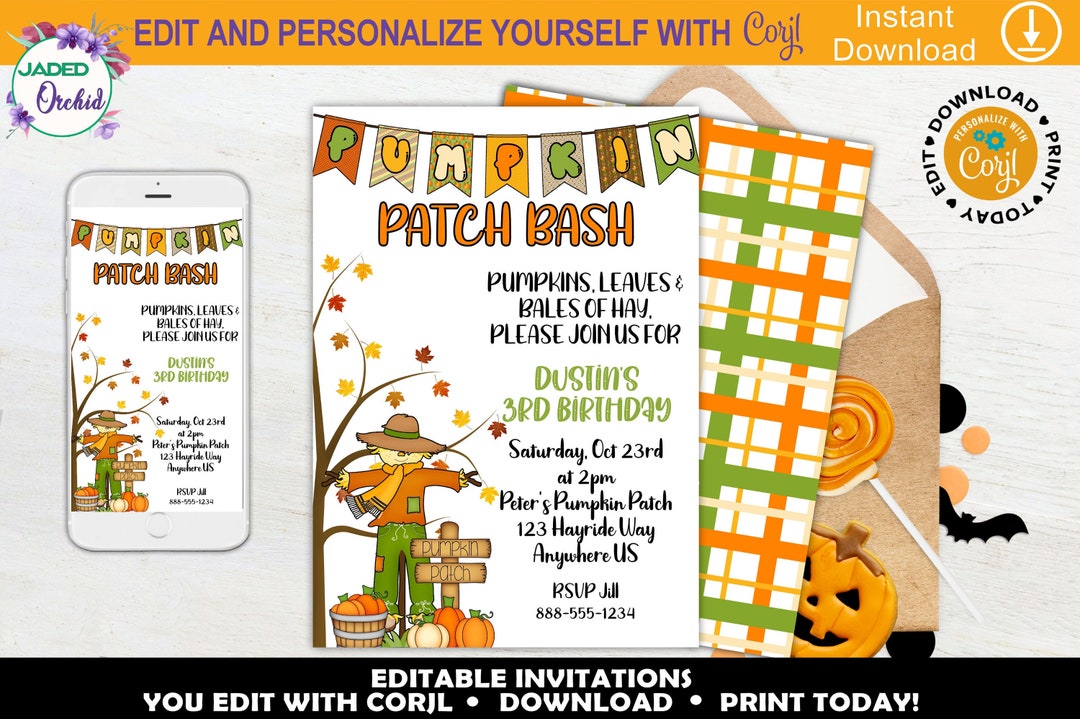 Pumpkin Patch Birthday Invitation, Pumpkin Patch Halloween Party ...