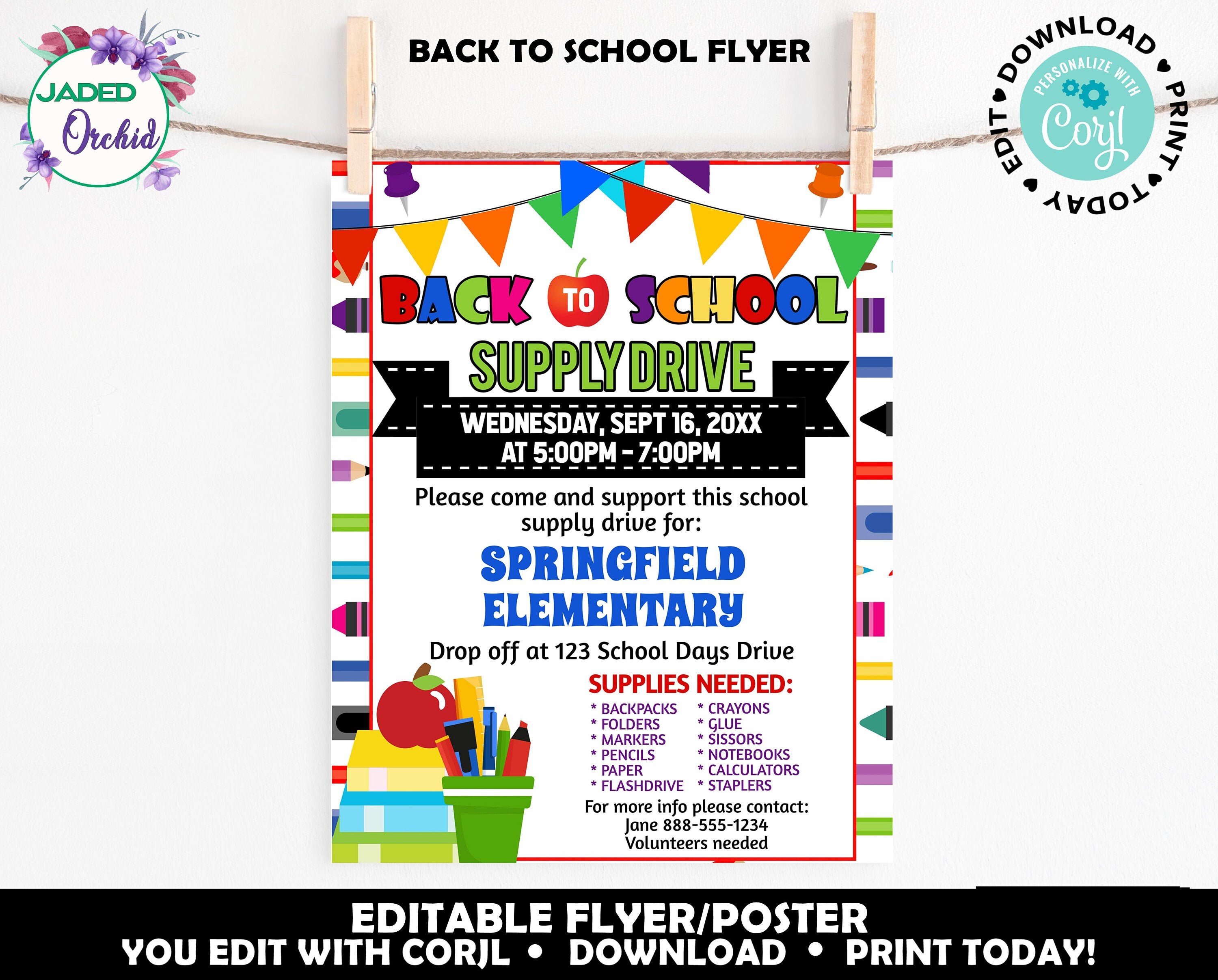 Back to School Flyer Template Back to School Supply Drive - Etsy