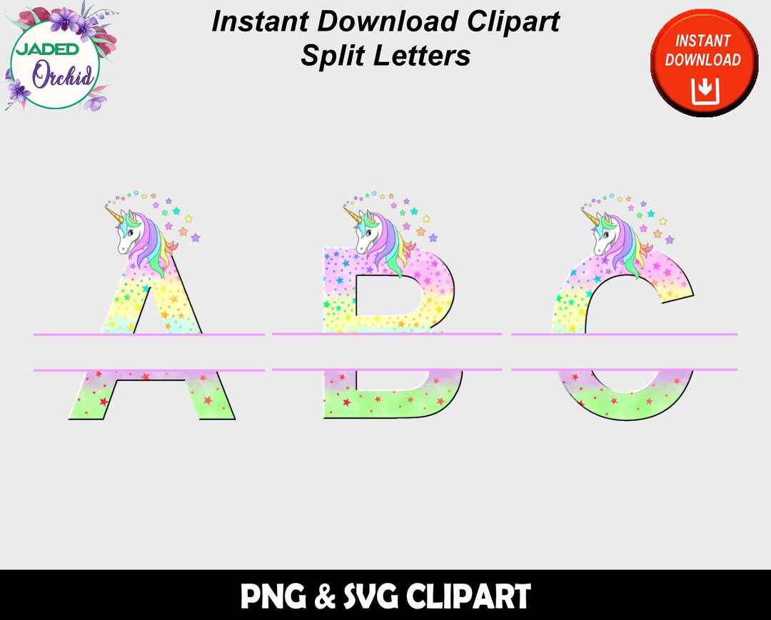 Rainbow Unicorn Letters Clipart, Unicorn Split Letters Clipart ...