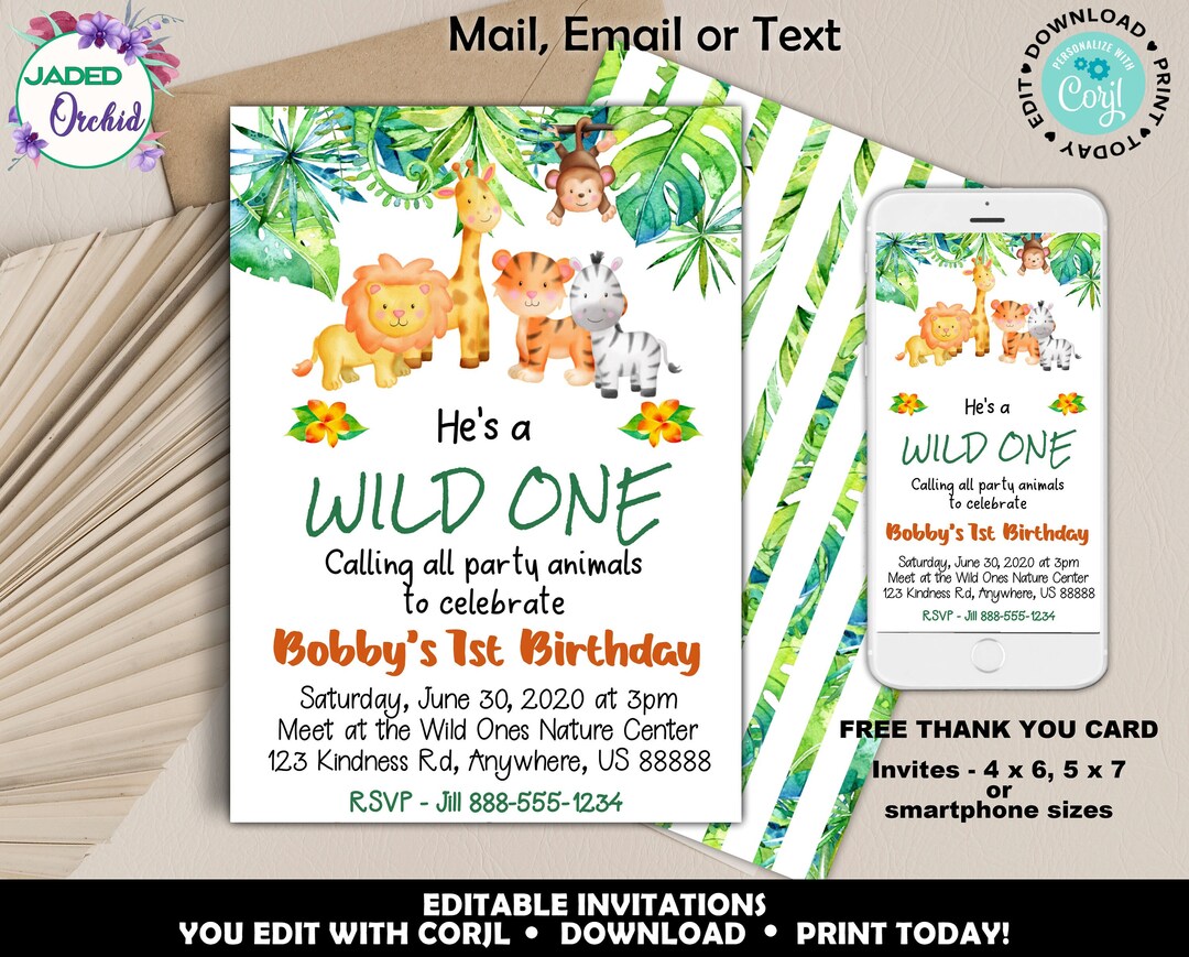 PRINTABLE Wild One 1st Birthday Invitation Wild One Boy Birthday Wild ...