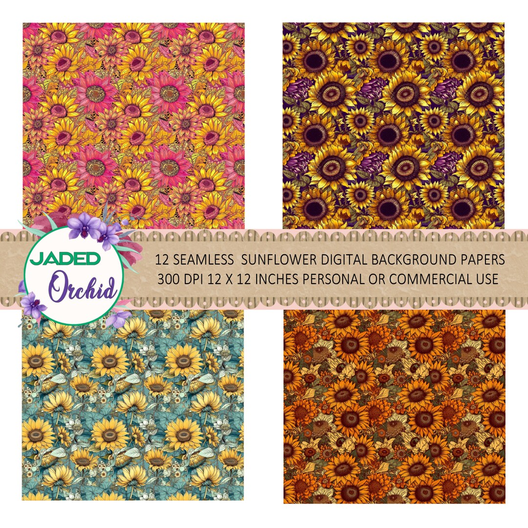 Printable Digital Sunflower Seamless Pattern Paper, Sunflower ...