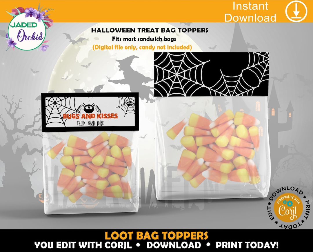 Bugs and Kisses Halloween Loot Bag Toppers Halloween Treat - Etsy