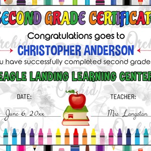 Printable Boys Second Grade Certificate Sign, Second Grade Graduation ...