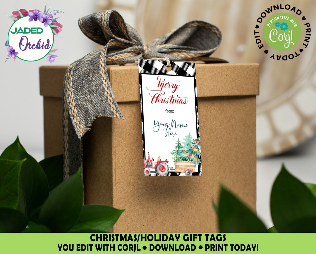 Buffalo Plaid Gift Tags, Personalized Holiday Party Favor Tags, Black ...