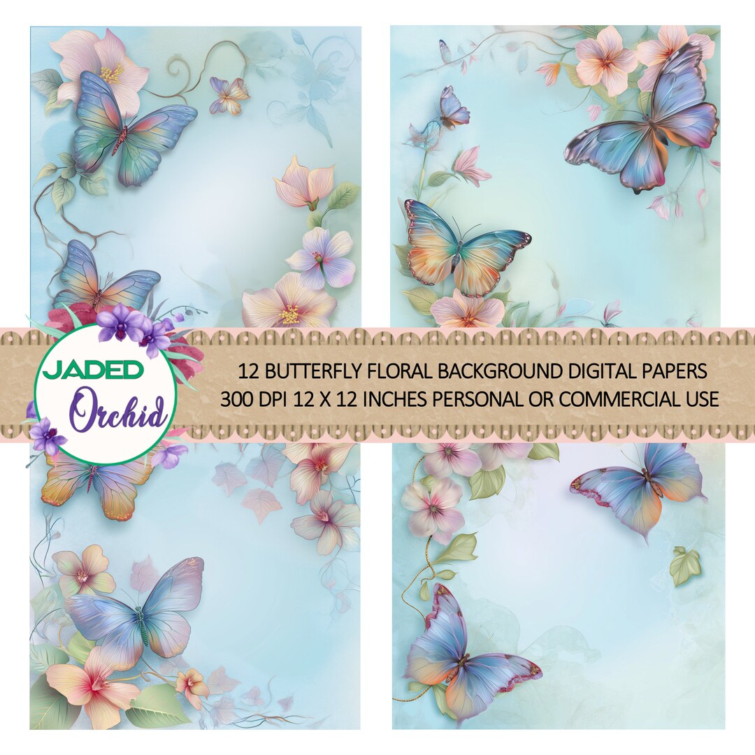 Butterfly Background Paper, Elegant Butterfly Floral Background Paper ...