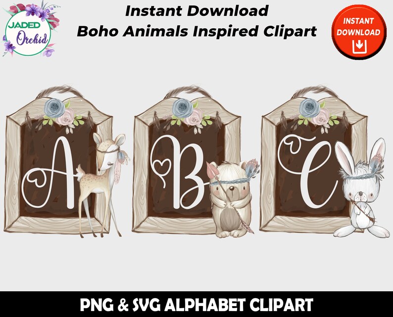 PNG Boho Animal Alphabet Letters Clipart Boho Animal Alphabet - Etsy