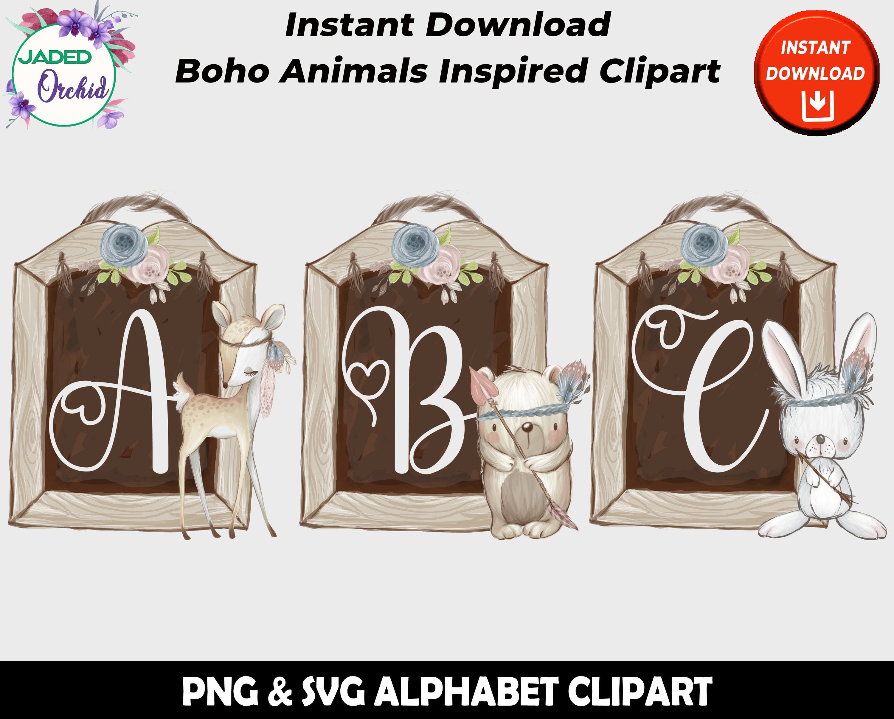 PNG Boho Animal Alphabet Letters Clipart Boho Animal Alphabet - Etsy