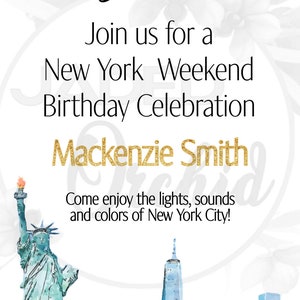 New York Birthday Invitation, New York City Bachlorette Weekend ...