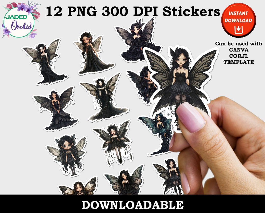Goth Fairies Print and Cut Digital PNG Sticker Sheet, 12 Different ...