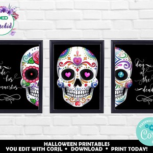 Dia De Los Muertos Wall Art, Day of the Dead Poster, Halloween Wall Art ...