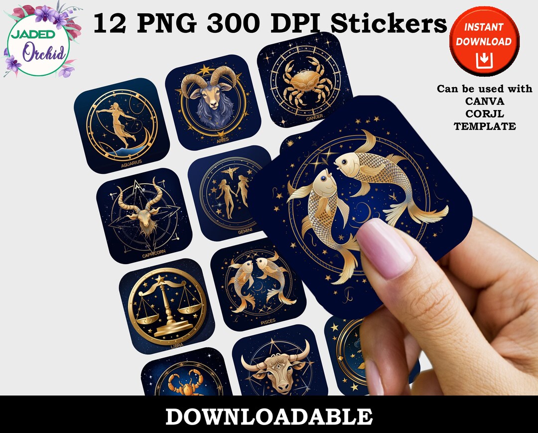 Zodiac Signs Stickers, AI Astrology Signs Print and Cut Digital PNG ...