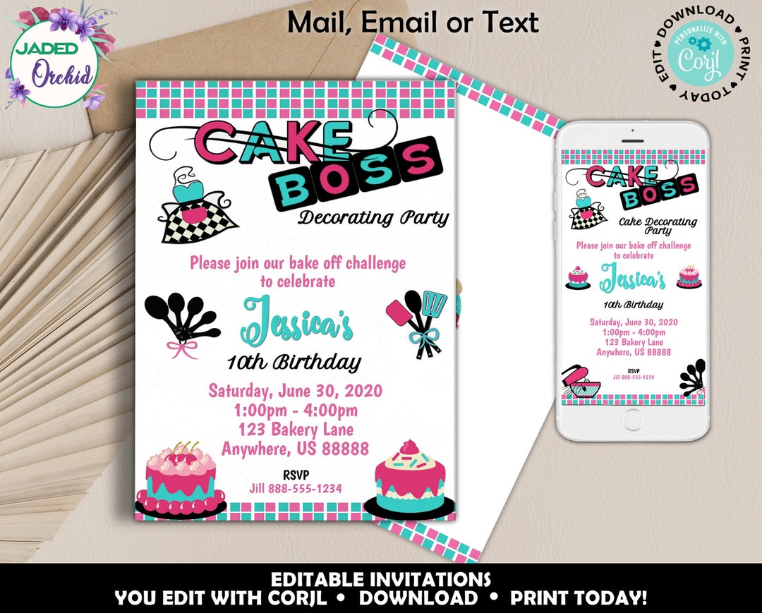 Cake Decorating Party Invitation, Cake Boss Birthday Party Invitation ...