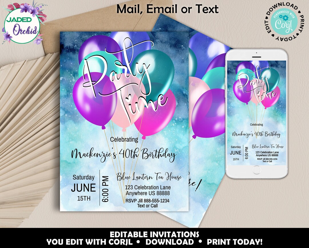 Turquoise Birthday Party Invitation, Teal Birthday Invitation, Eat ...