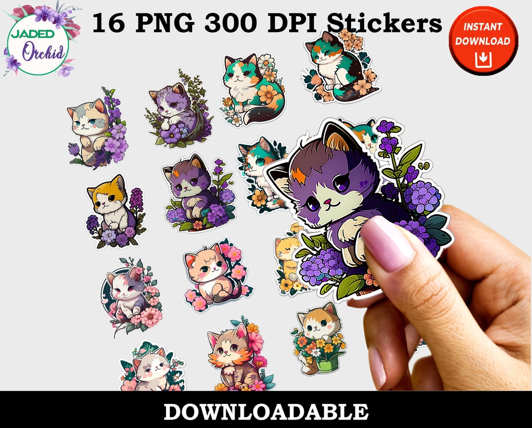 Printable Cute Kittens Print and Cut Digital PNG Sticker Sheets, 16 ...