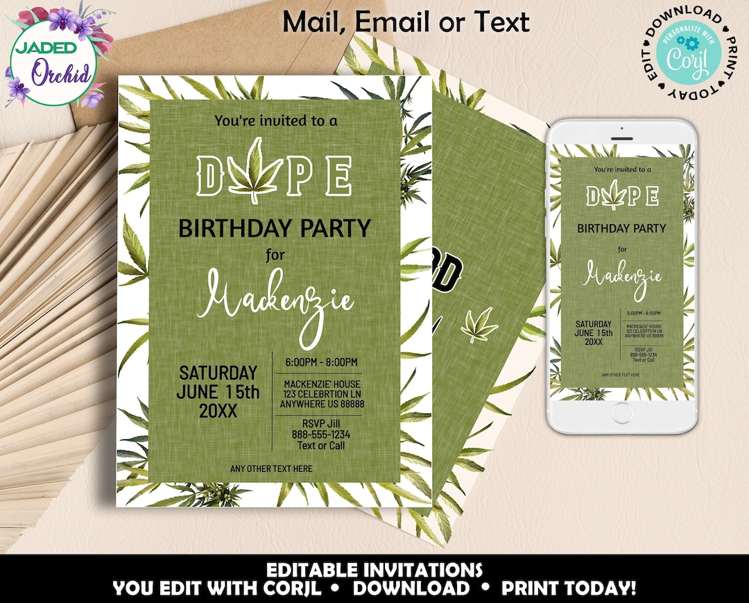 Cannabis Birthday Party Invitation, Weed Party Invitation, Marijuana ...