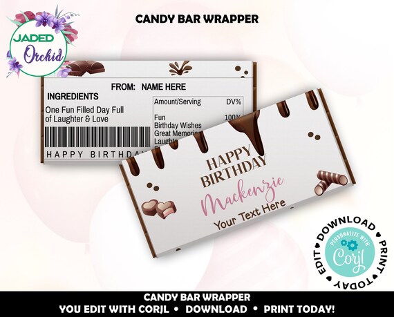Printable Chocolate Birthday Party Candy Bar Labels Chocolate | Etsy
