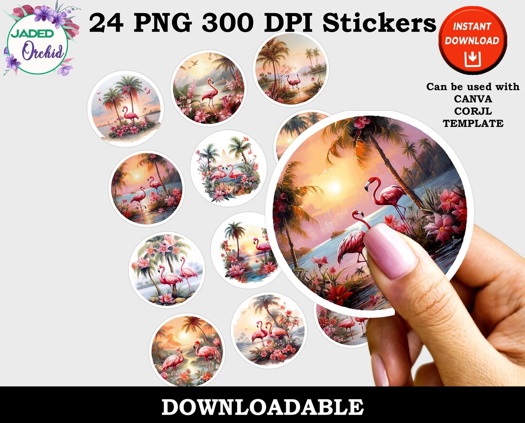 Printable Flamingo Stickers, Palm Trees Stickers, Print and Cut Digital ...
