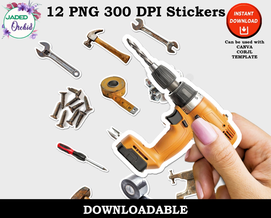 Tools Stickers, Print and Cut Digital PNG Stickers, 12 Different ...