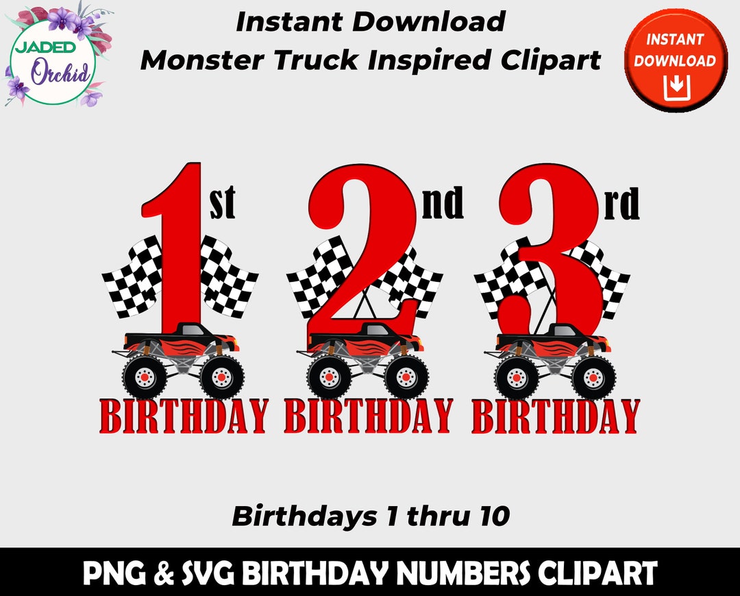 Red Monster Truck Birthday Numbers Clipart, Monster Truck Clipart ...