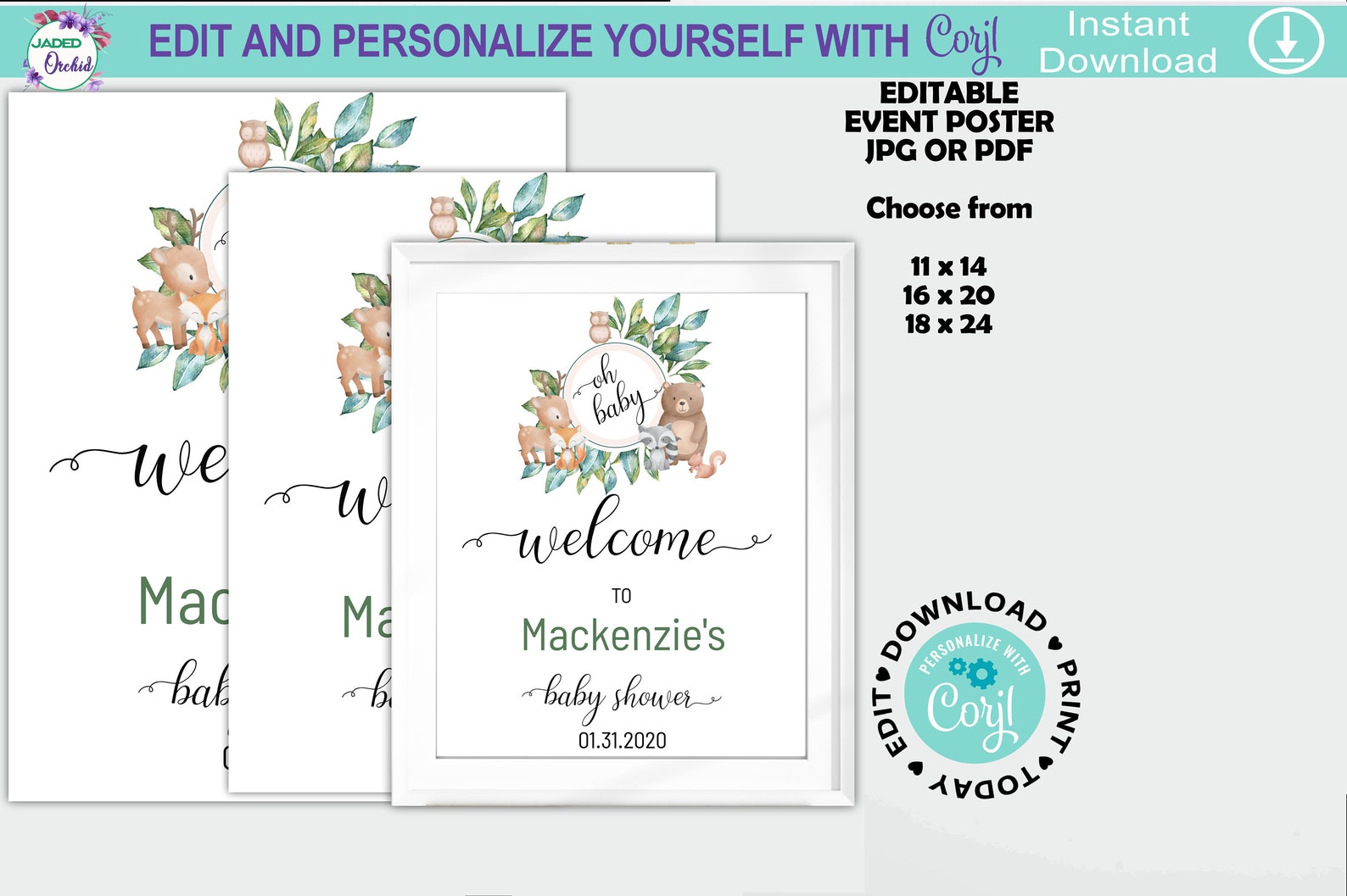 Editable Woodland Animals Welcome Sign Woodland Welcome Sign | Etsy