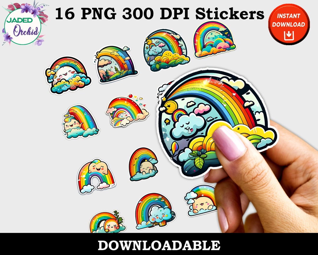 Rainbow Print and Cut Digital PNG Sticker Sheets, 16 Different Designs ...